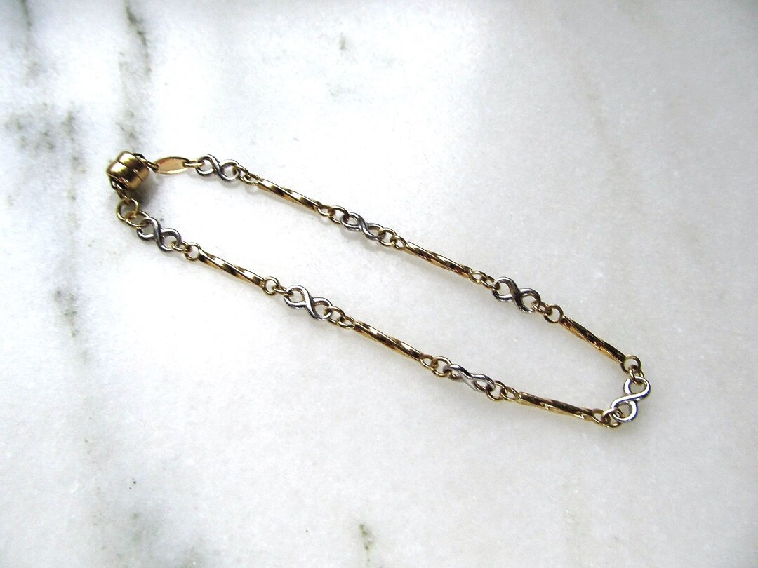 Vintage 14K Yellow & White Gold ARR Turkey Ladies Chain Bracelet W ...