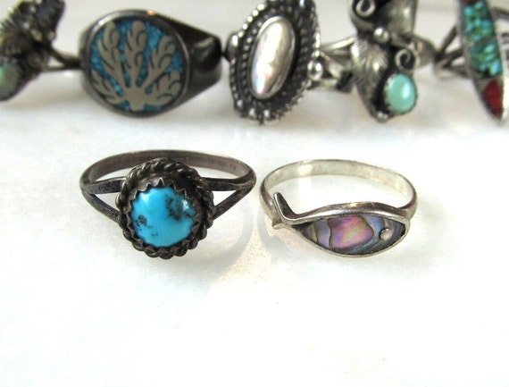 Vintage Navajo & Mexico Sterling Silver Ring Lot ETC8… - Gem