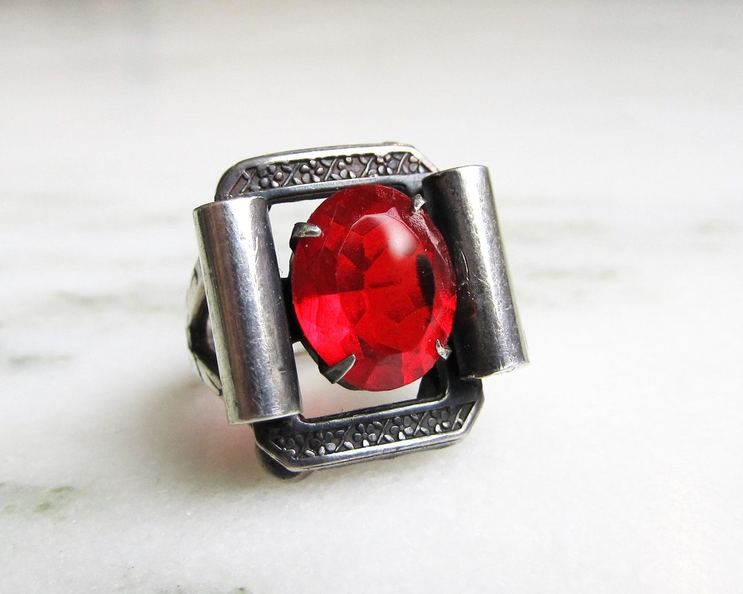 Estate Mexico Silver Red Stone Ring - Etsy