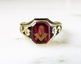 Red Masonic Ring | Etsy