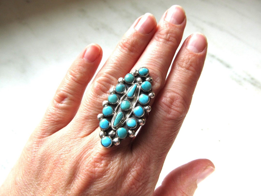 Vintage Zuni Snake Eye Turquoise Knuckle Ring Sterling Silver ETC8545 ...