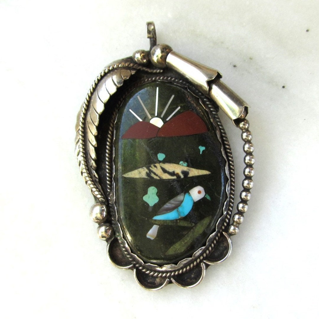 Vintage Native American Multi-stone Inlay Sterling Silver Necklace ...