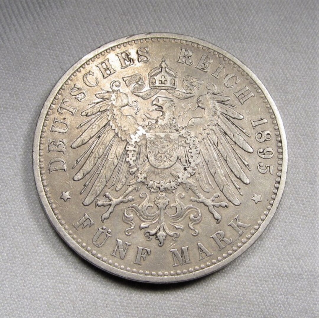 1895-F Germany/Wurttemburg .900 Fine Silver 5 Mark Coin AM420 - Etsy 日本