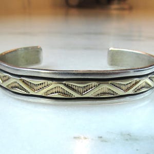 Vintage Navajo B. Morgan Sterling Silver 14K Gold Cuff Bracelet ETC9736 ...