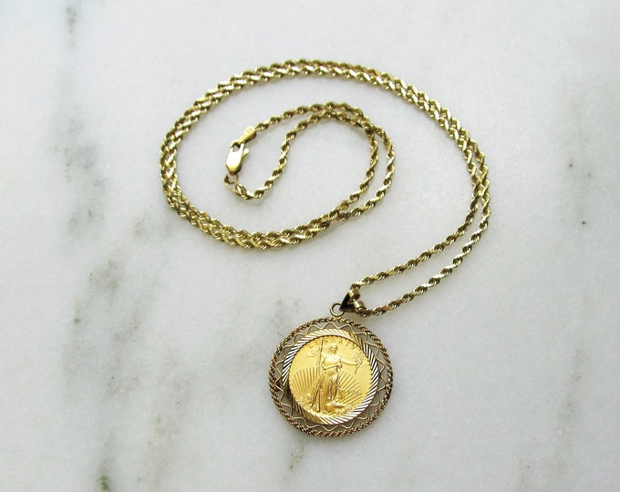 14K Bezel & Chain 1/4oz Gold American Eagle 10 Dollar Coin - Etsy