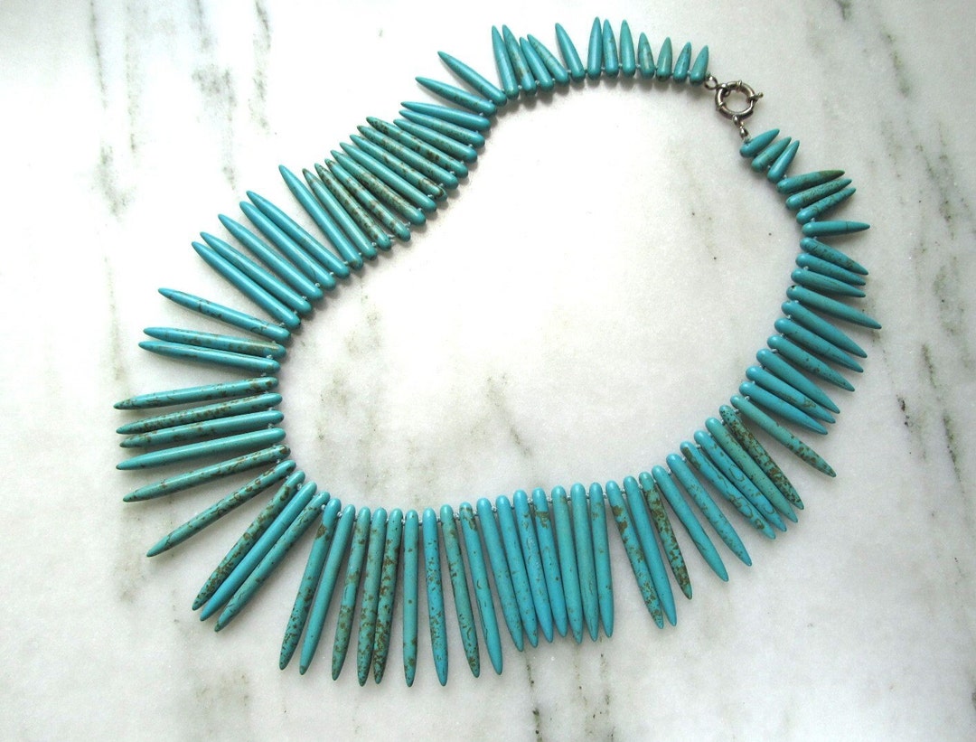 Vintage Turquoise Resin Spike Bead Necklace ETC8114 - Etsy