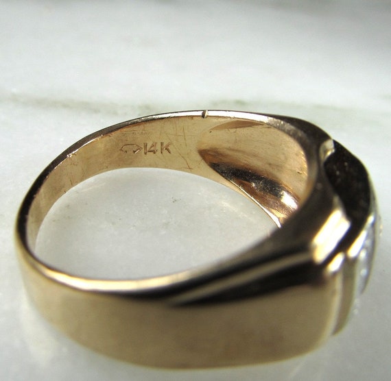 Vintage 14K Yellow Gold Mens Diamond Ring Sz 10 3/4 E… - Gem