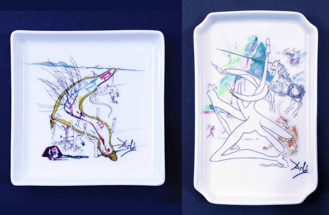 Salvador Dali, Two Porcelain Plates, Signed in Print and Numbered, Very ...