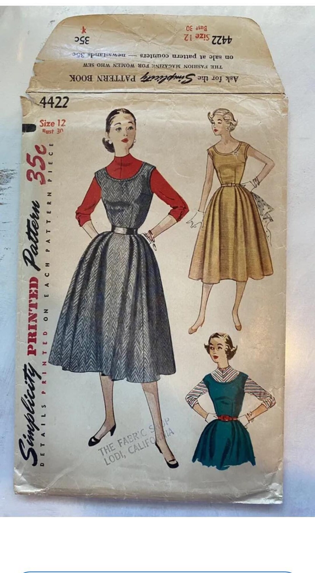 Vtg Simplicity 50s Pattern 4422 Sz 12 Bust 30 COMPLETE Jumper Dress ...