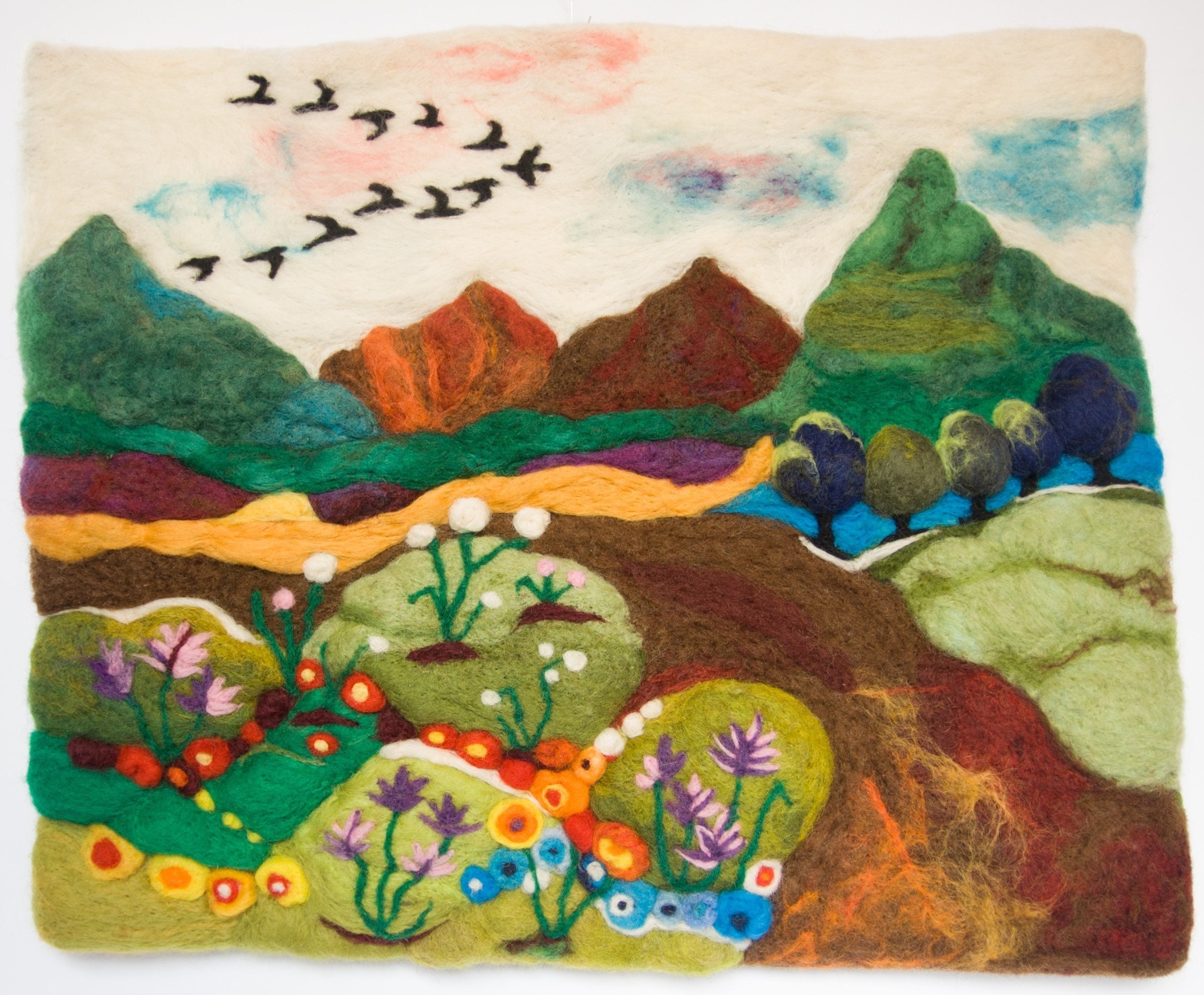 Felted Tapestry, Felt Mountain View Tapestry, Felted Wall Hanging ...