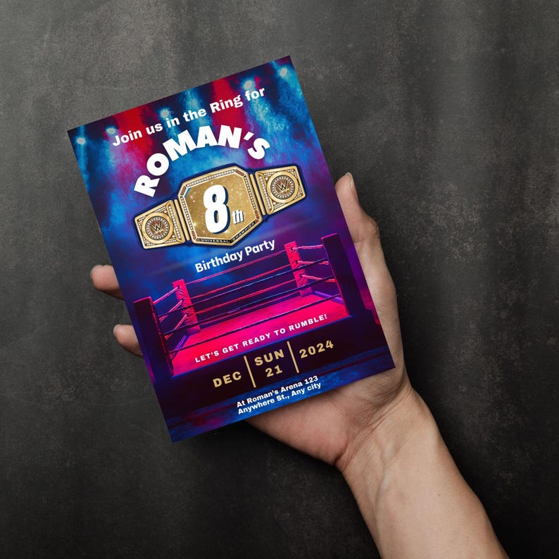 WWE Wrestling Birthday Invitation Card | Birthday Mania Party Invite ...