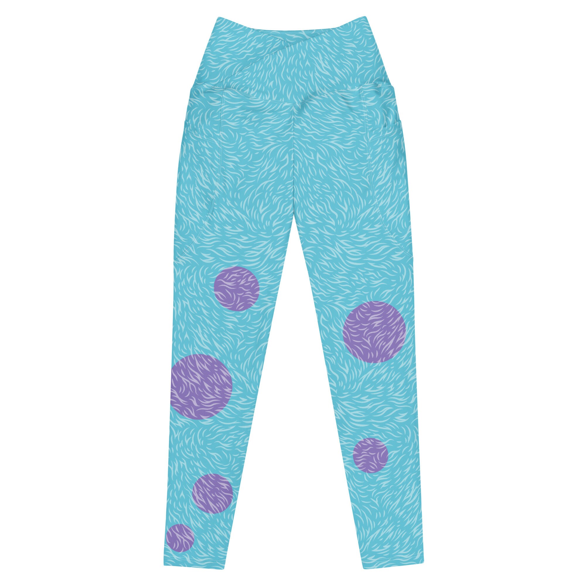 Monsters Purple Polka Dot Blue Yoga Leggings With Fur Pattern - Sully ...