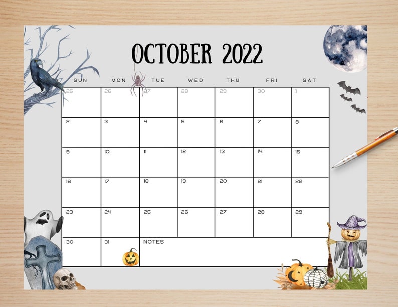 EDITABLE October 2022 Calendar Halloween Spooky Season - Etsy UK