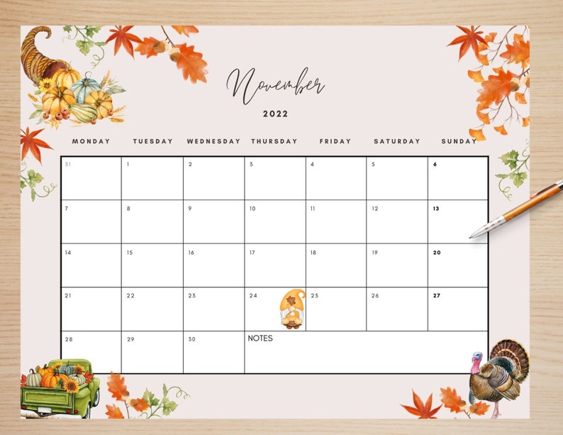 EDITABLE November 2022 Calendar Thanksgiving Season - Etsy EDITABLE November 2022 Calendar Thanksgiving Season - Etsy