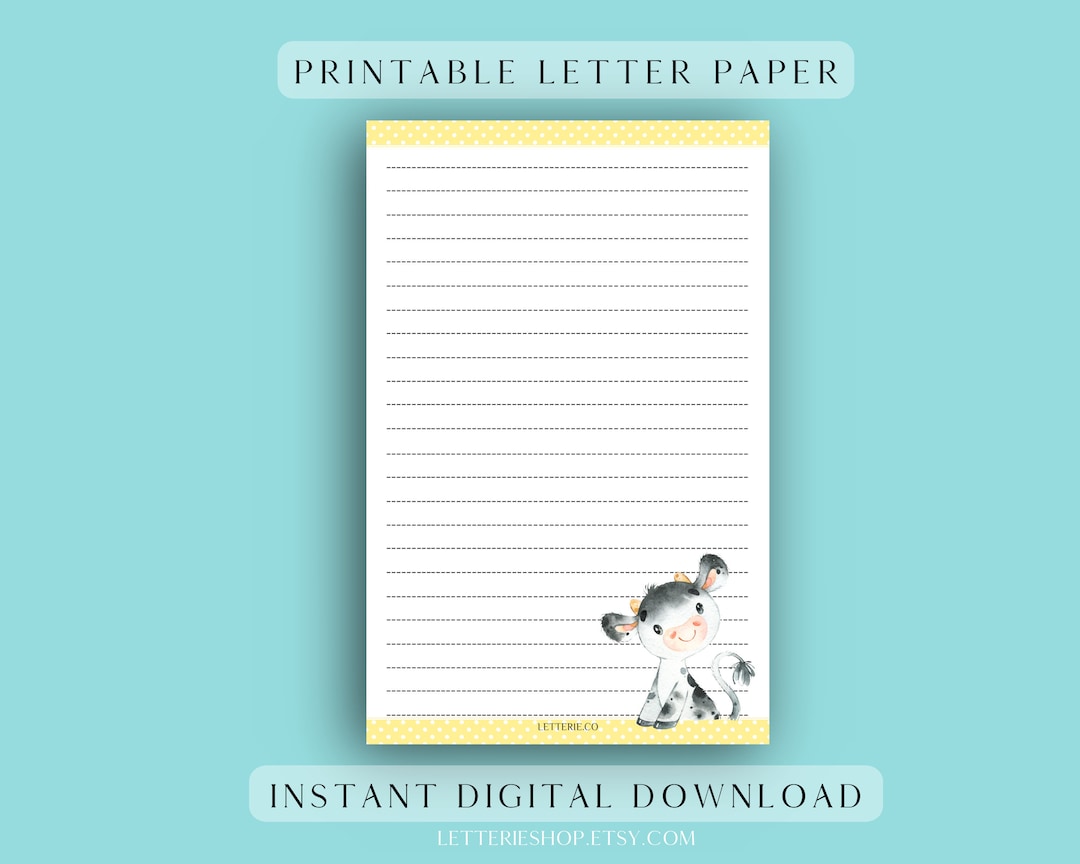 Cow Letter Writing Paper / INSTANT DOWNLOAD / Cow Stationery / Snail ...