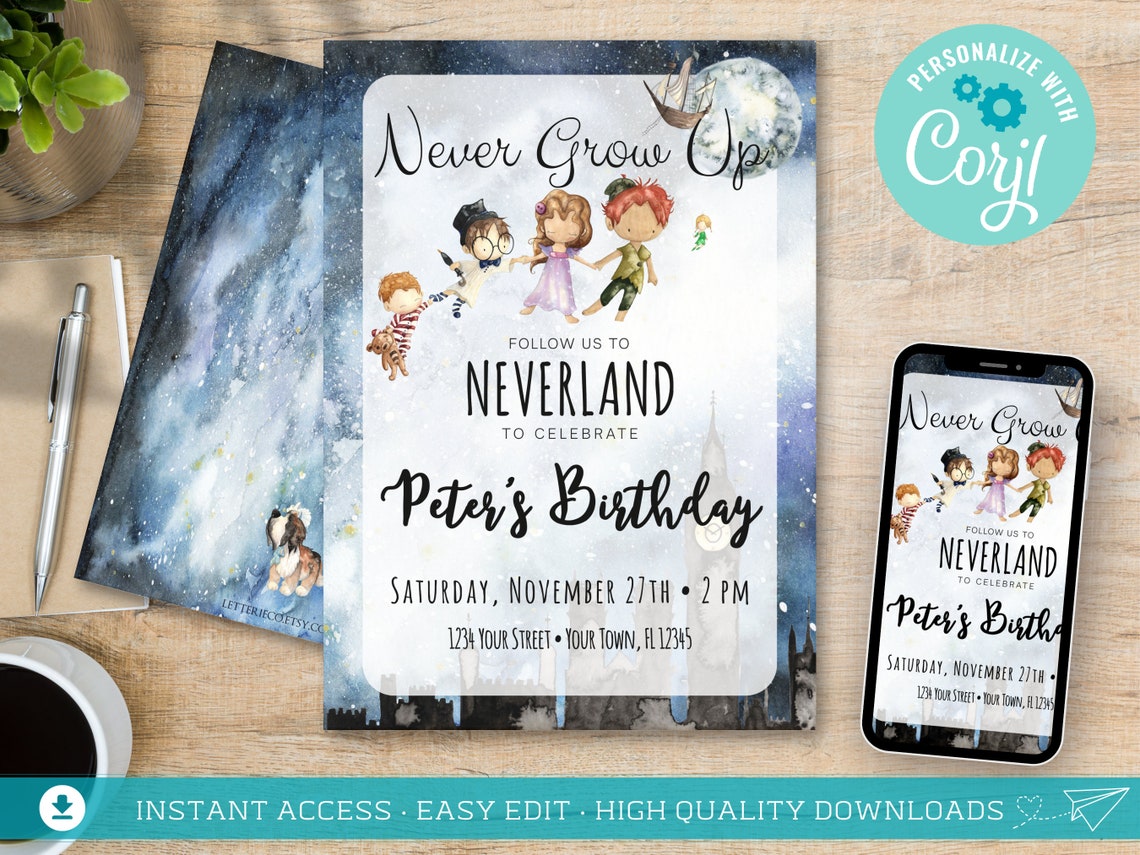 PETER PAN Party Invitation / Birthday Party Invitation / Printable ...