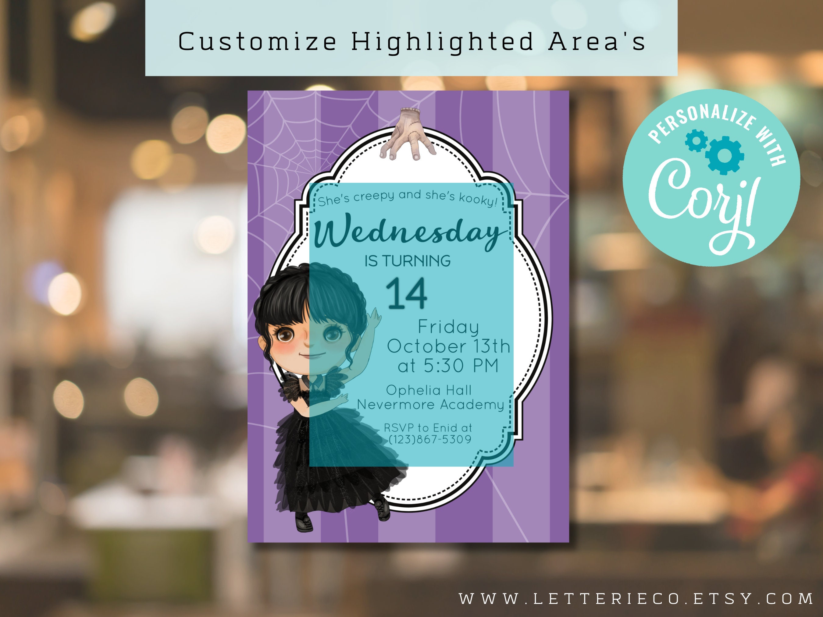 PURPLE WEDNESDAY ADDAMS Inspired Birthday Invitation / Addams Family ...