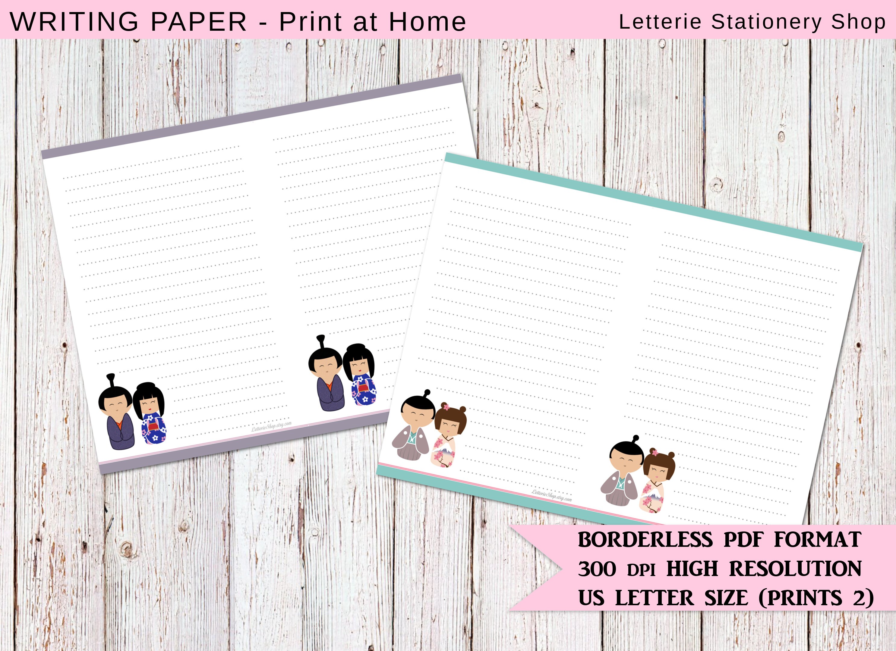 KOKESHI DOLLS Letter Writing Paper / Printable Letter Paper / Japanese ...