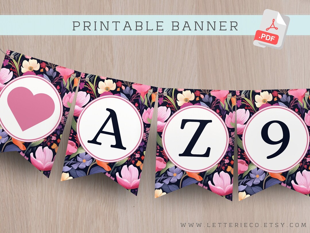 Printable Pink Floral Alphabet Banner / Purple and Pink Floral ...