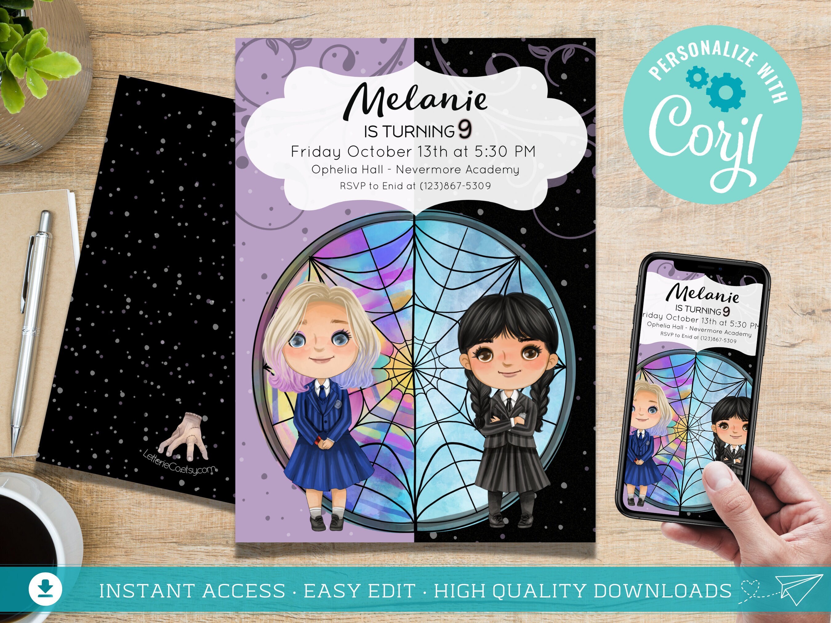 Editable WEDNESDAY and ENID Inspired Birthday Invitation / Addams ...