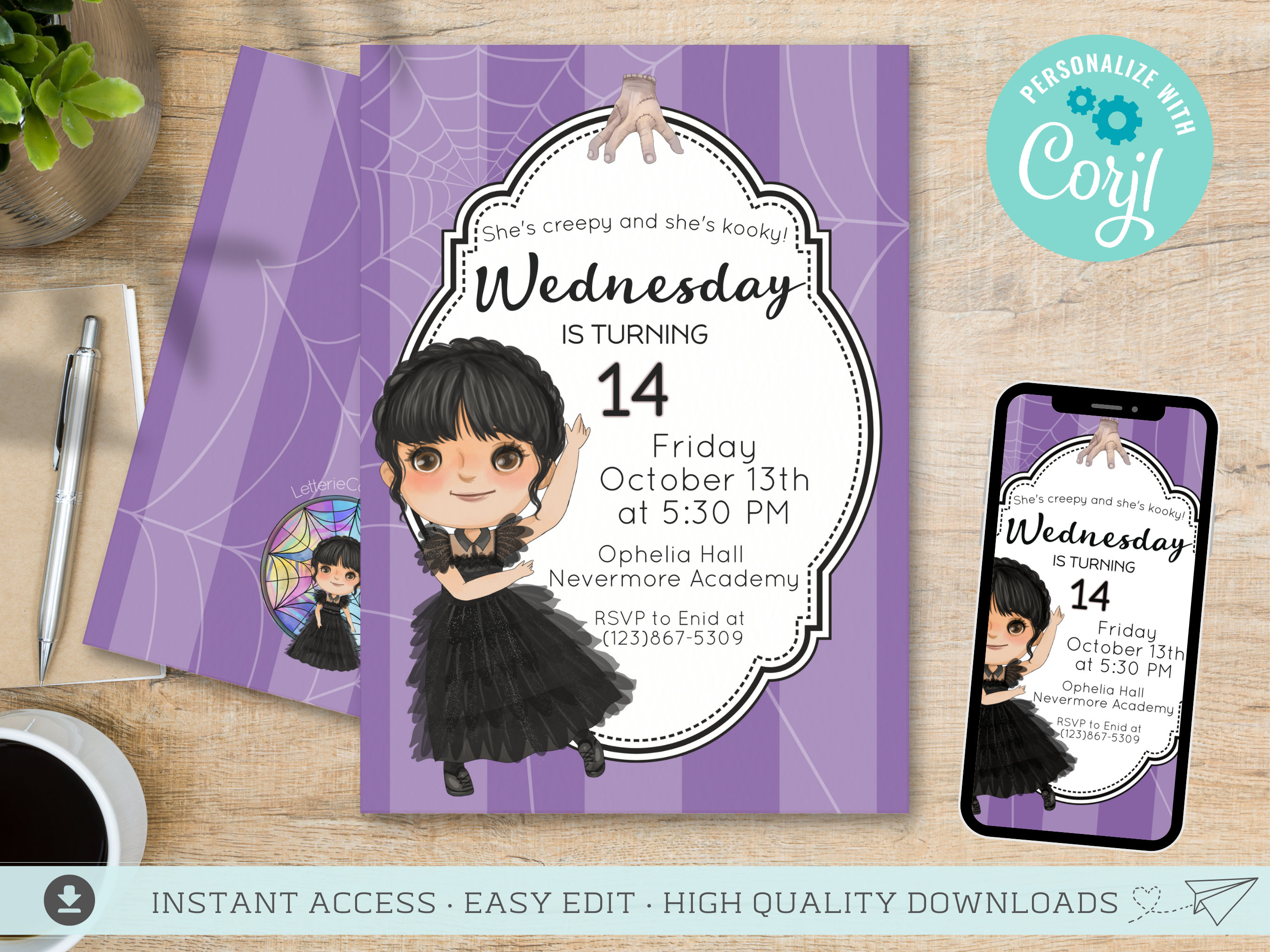 PURPLE WEDNESDAY ADDAMS Inspired Birthday Invitation / Addams Family ...