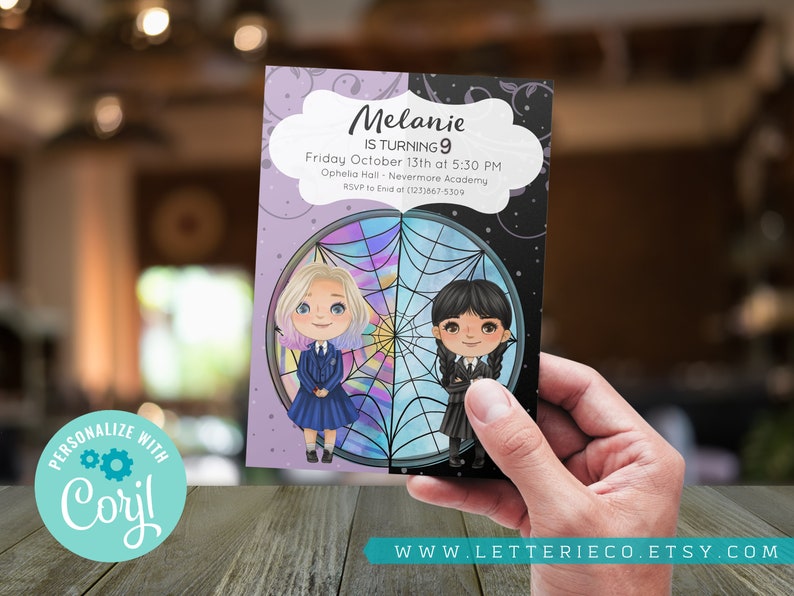 Editable WEDNESDAY and ENID Inspired Birthday Invitation / Addams ...