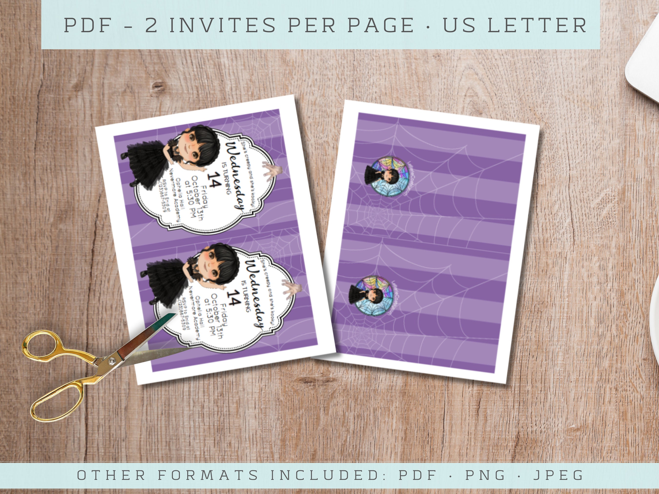 PURPLE WEDNESDAY ADDAMS Inspired Birthday Invitation / Addams Family ...