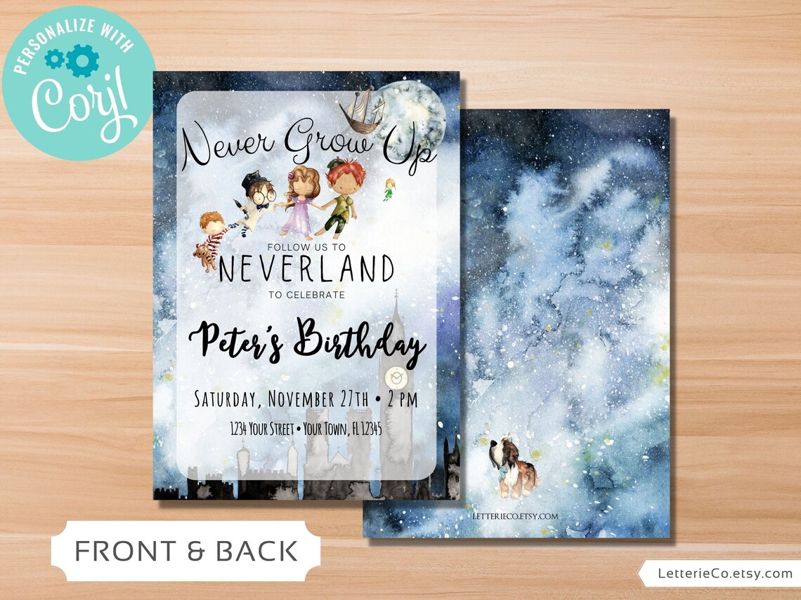 PETER PAN Party Invitation / Birthday Party Invitation / | Etsy
