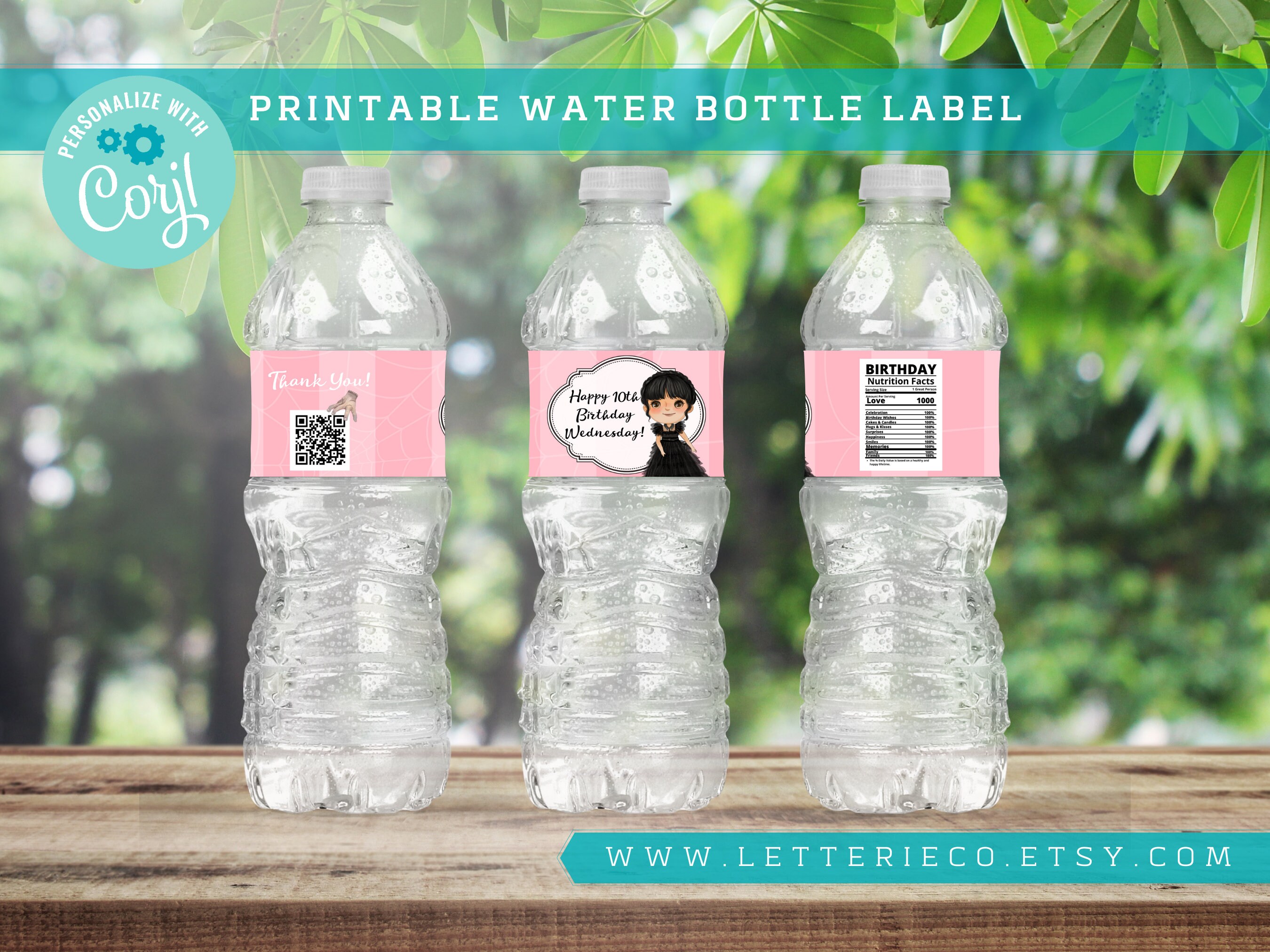 WEDNESDAY ADDAMS PINK Inspired Party Drink Labels / Addams - Etsy