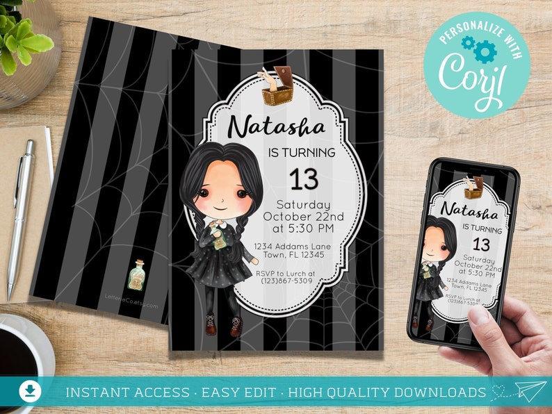 WEDNESDAY ADDAMS Inspired Birthday Invitation Addams Family Etsy Canada