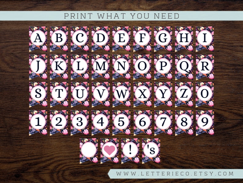 Printable Pink Floral Alphabet Banner / Purple and Pink Floral ...