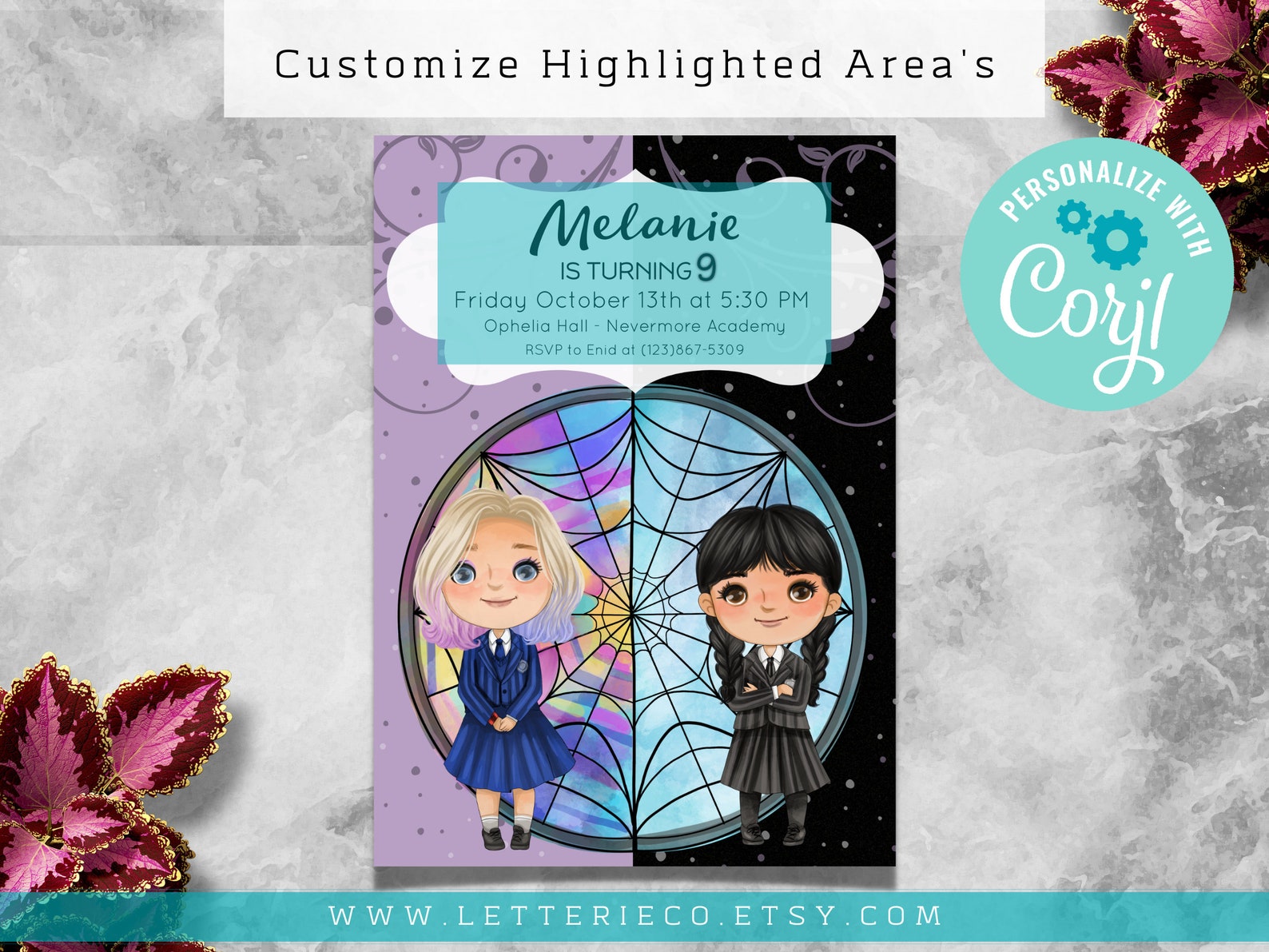 Editable WEDNESDAY and ENID Inspired Birthday Invitation / Addams ...
