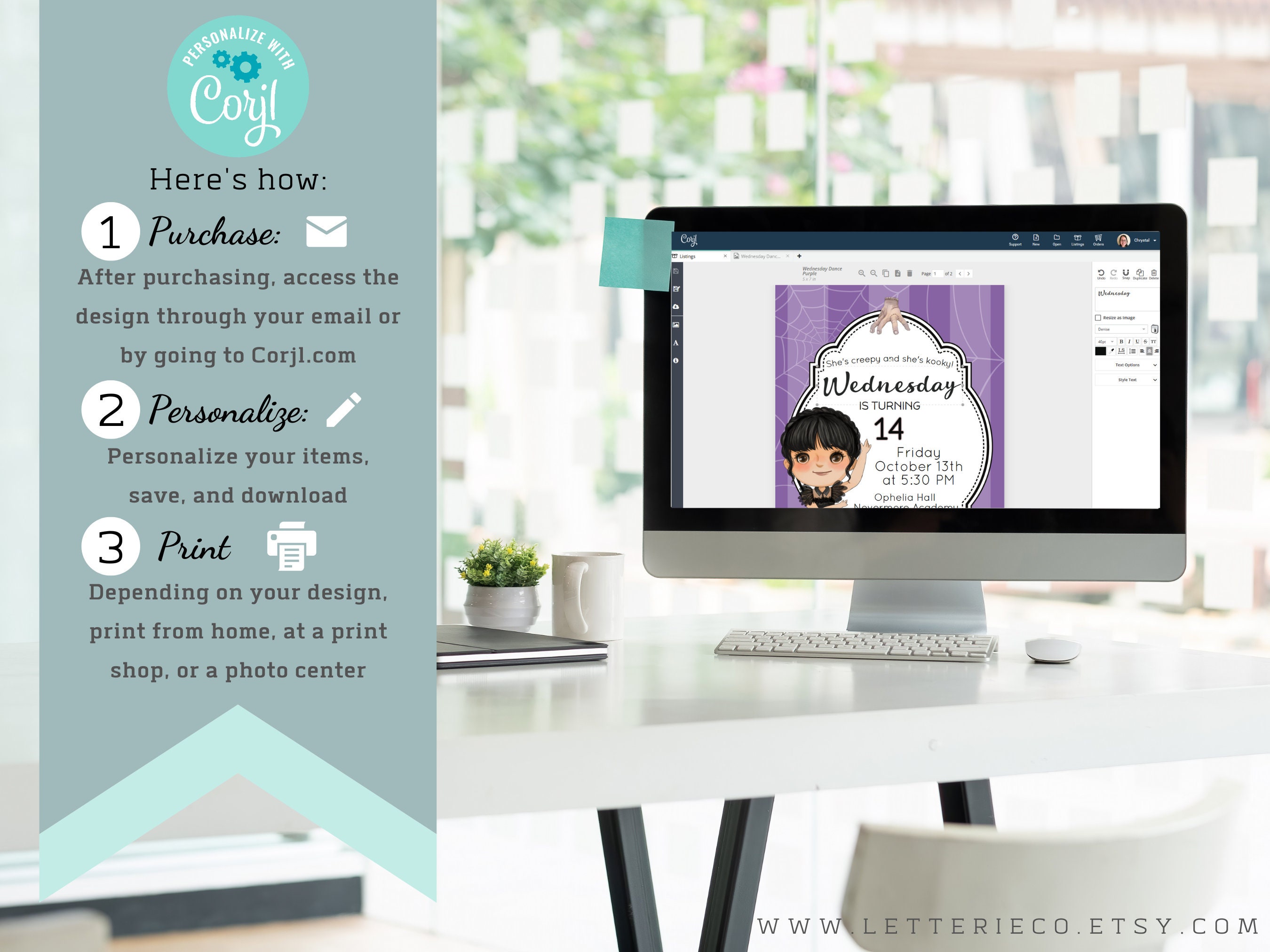 PURPLE WEDNESDAY ADDAMS Inspired Birthday Invitation / Addams Family ...