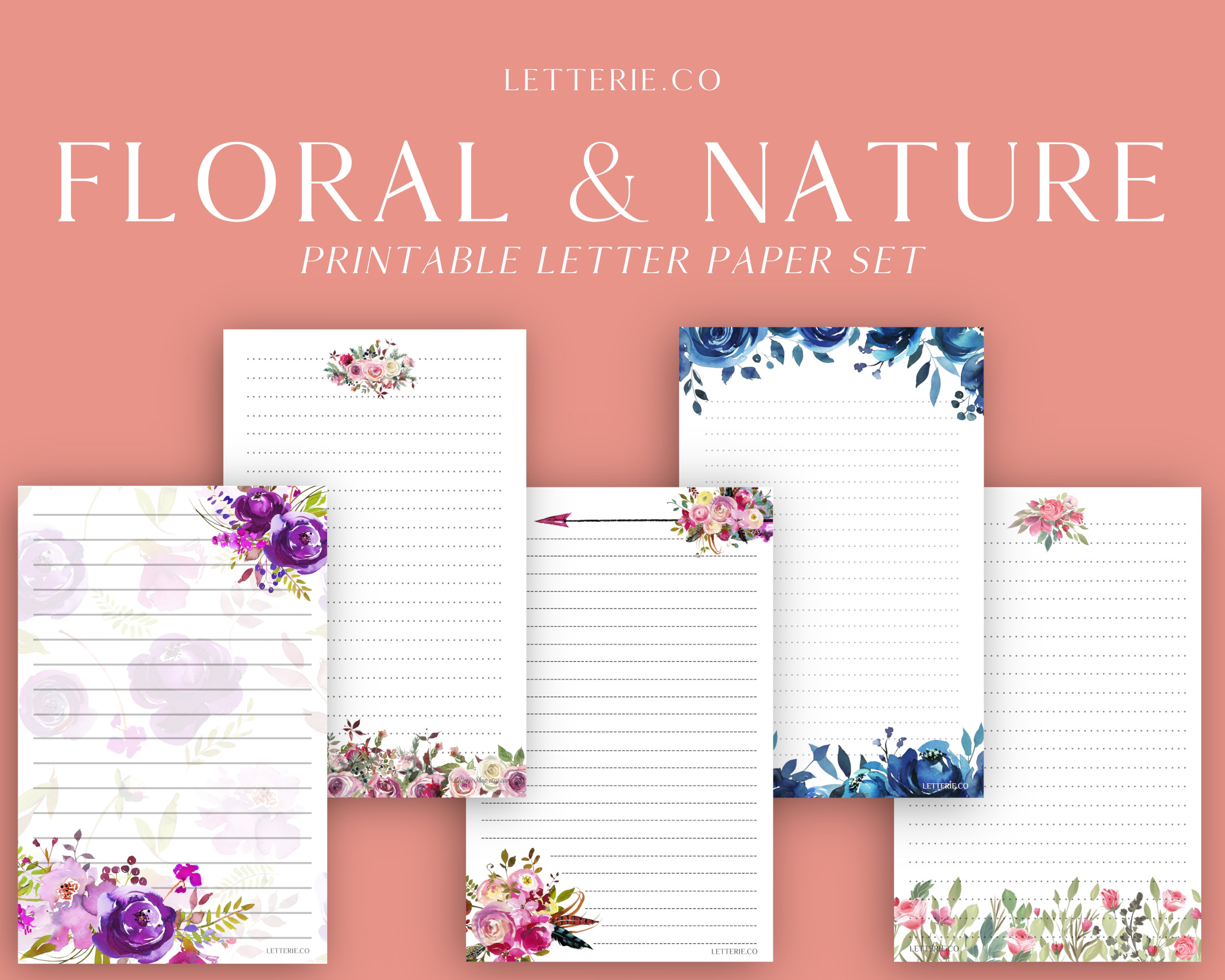 FLORAL Letter Writing Paper Set / Nature / Instant Download / Floral ...
