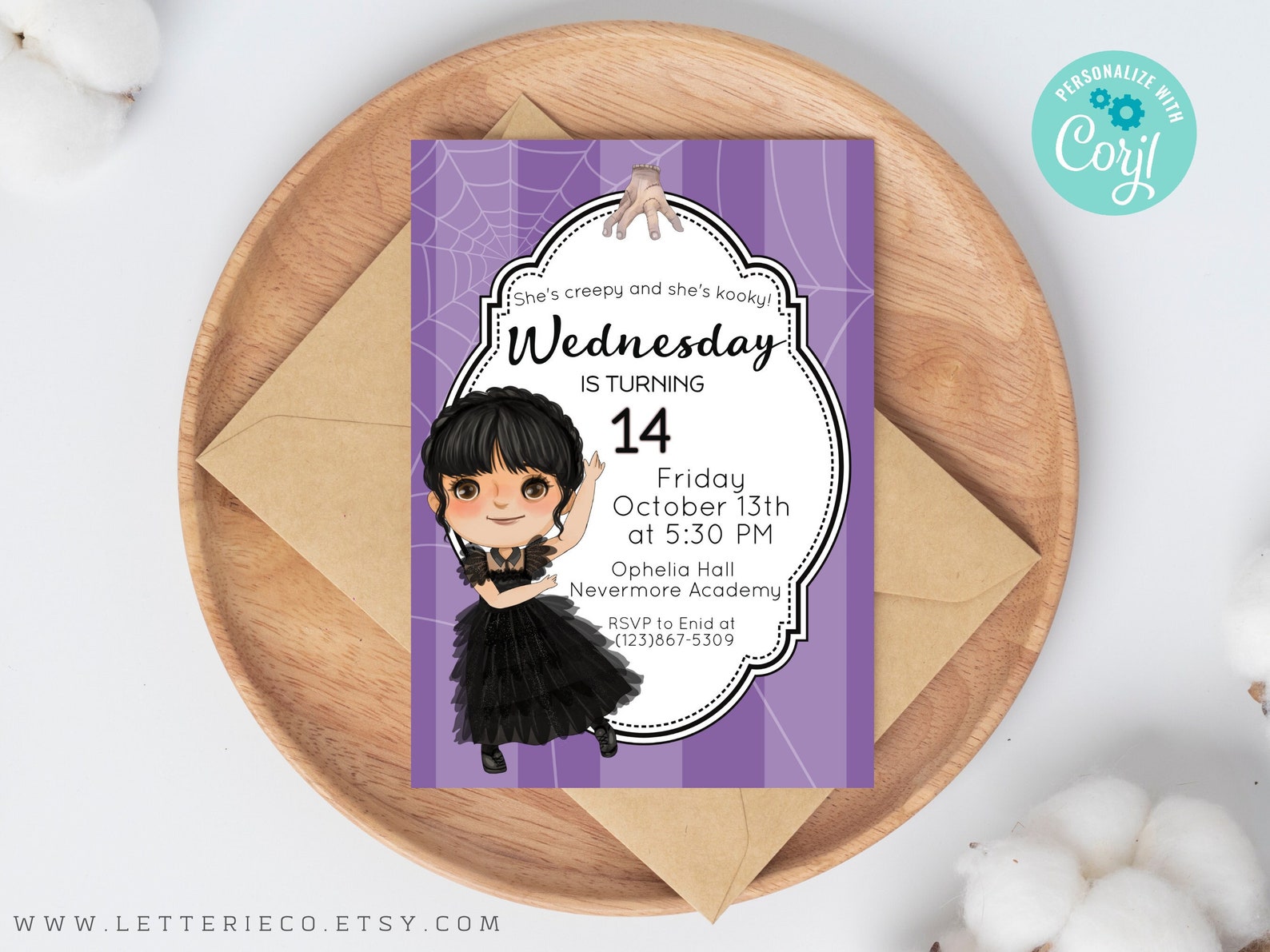 PURPLE WEDNESDAY ADDAMS Inspired Birthday Invitation / Addams Family ...
