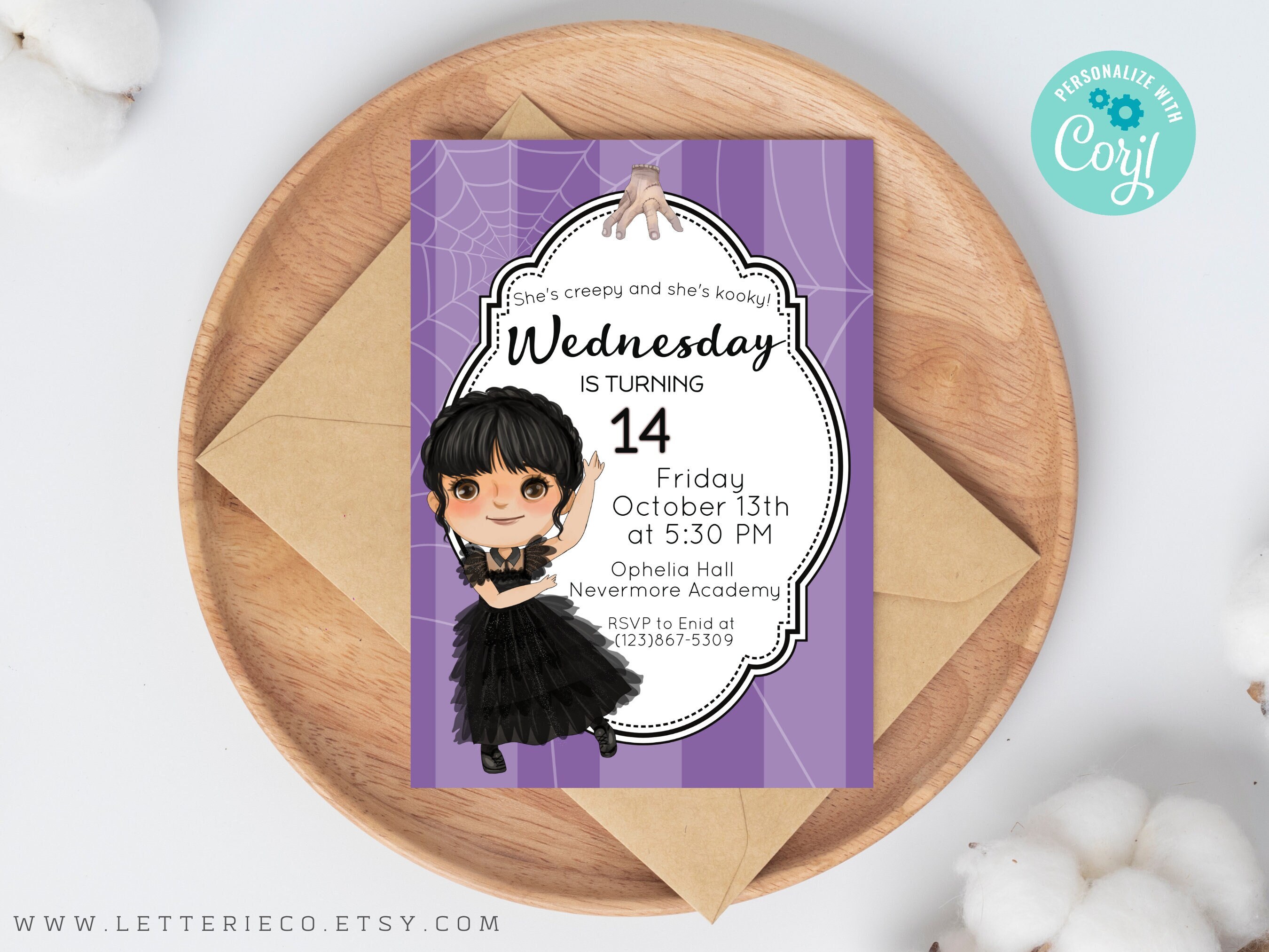 PURPLE WEDNESDAY ADDAMS Inspired Birthday Invitation / Addams Family ...