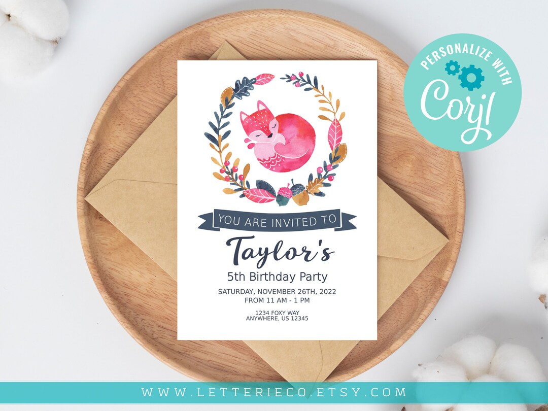 Editable FOX Party Invitation / Printable Woodland Birthday Invitation ...