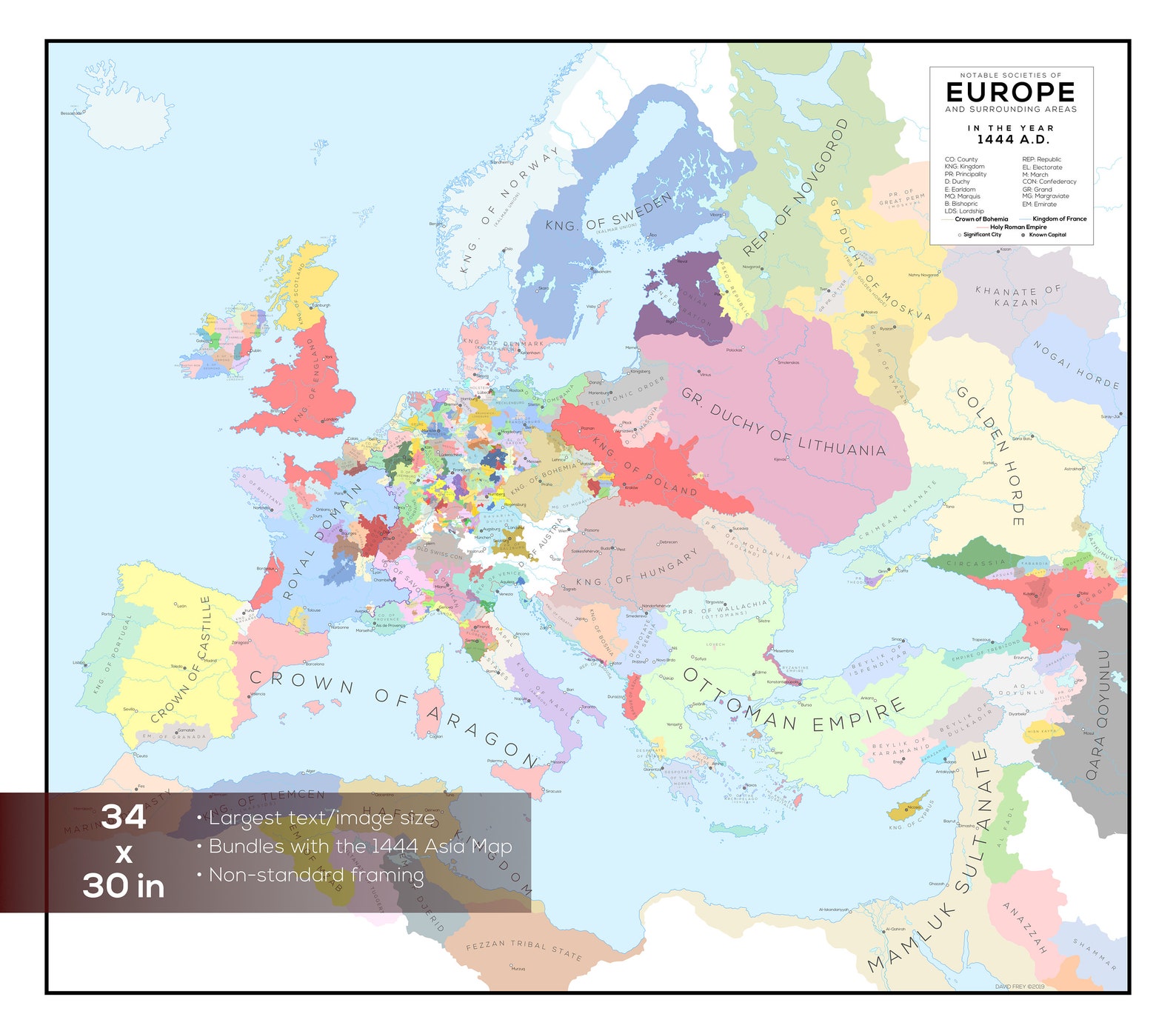 Map of Europe in 1444 - Etsy