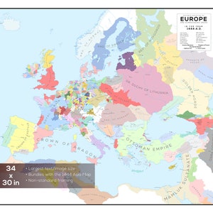 Map of Europe in 1444 - Etsy