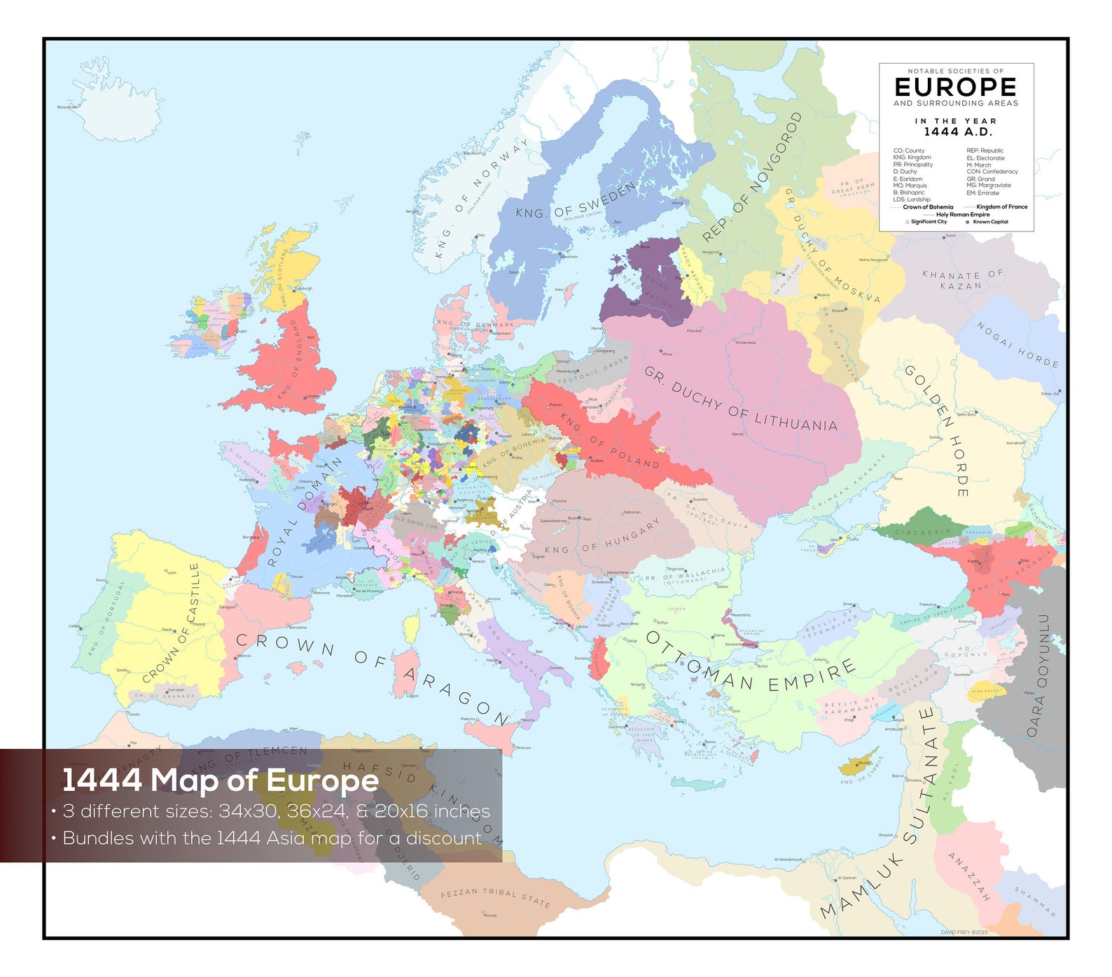Map of Europe in 1444 - Etsy