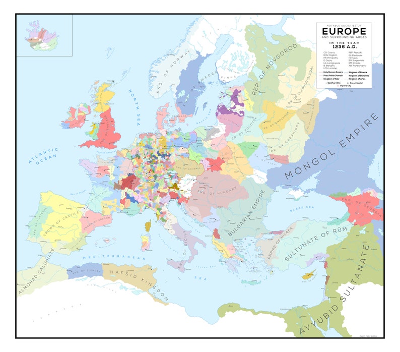 Map of Europe in 1236 - Etsy