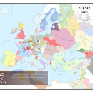 Map of Europe in 1444 - Etsy