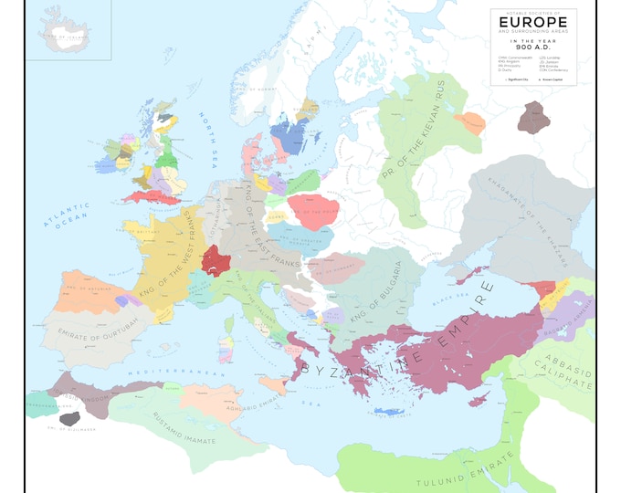 Map of Europe in 900 - Etsy