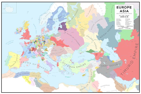 Map of Europe in 1444 - Etsy