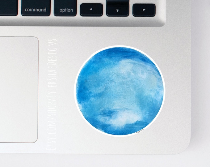 Uranus Vinyl Sticker Blue Dark Ocean Watercolor Planet Circle ...