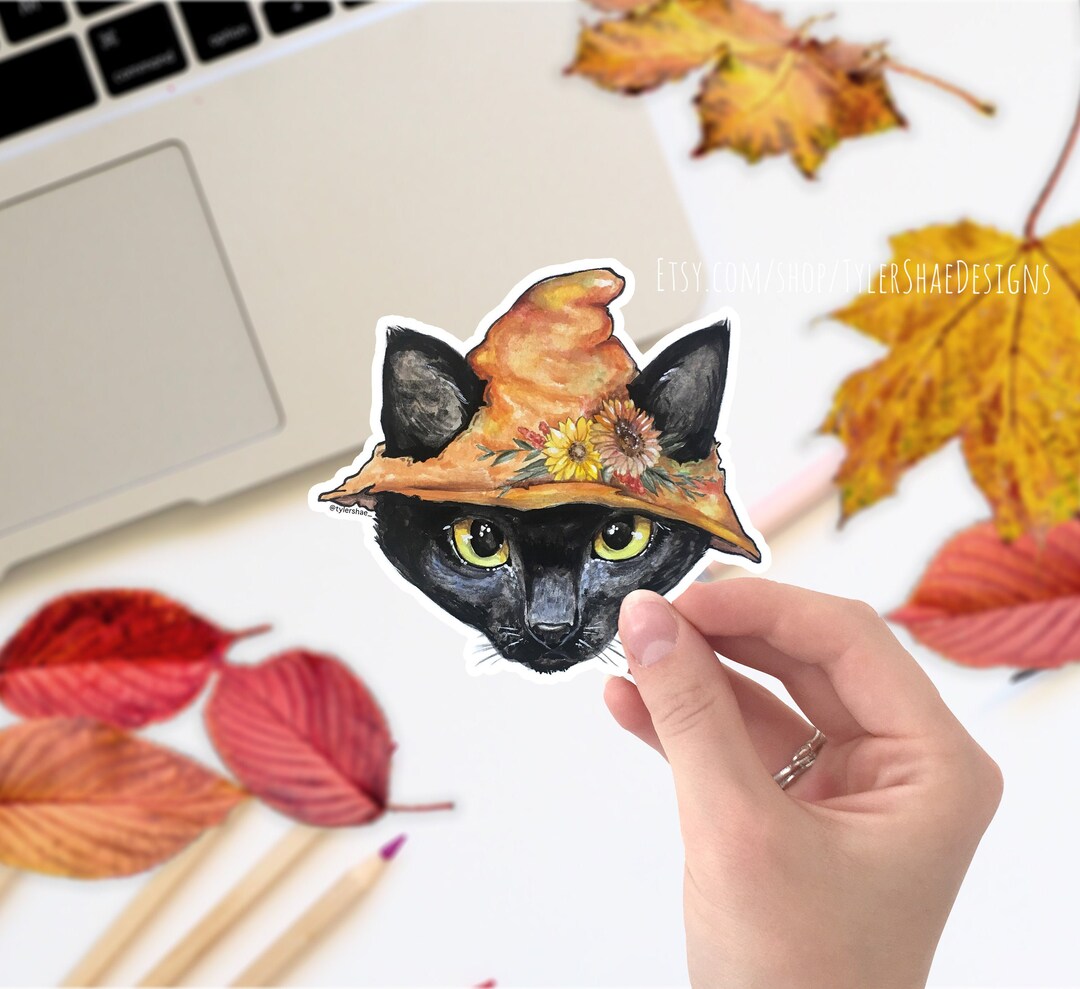 Black Cat Witch Vinyl Sticker, Cute Stickers, Laptop Stickers, Decals ...