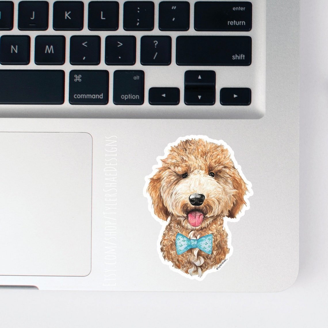 Golden Doodle With Bow Tie Vinyl Sticker, Doodle Stickers, Laptop ...