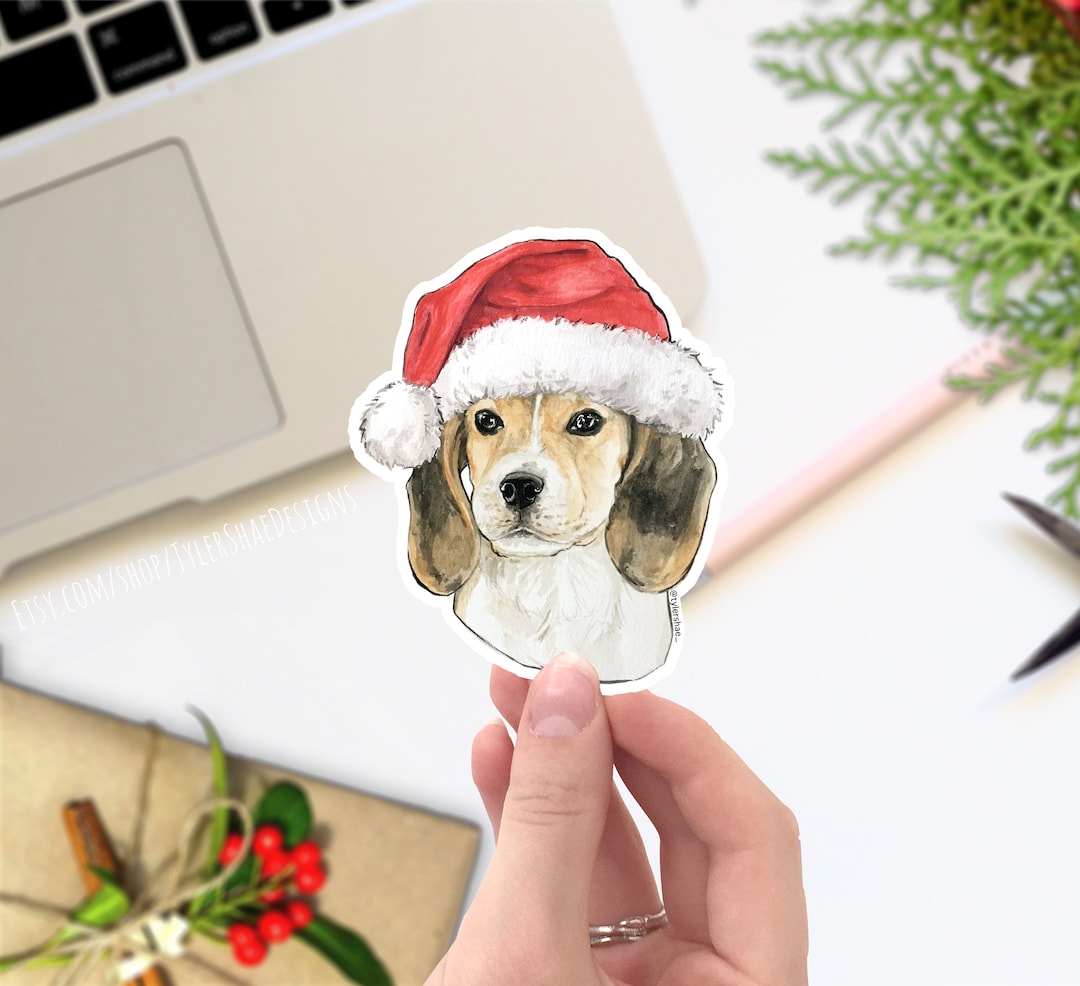 Christmas Beagle Sticker, Beagle With Santa Hat Vinyl Sticker, Cute ...