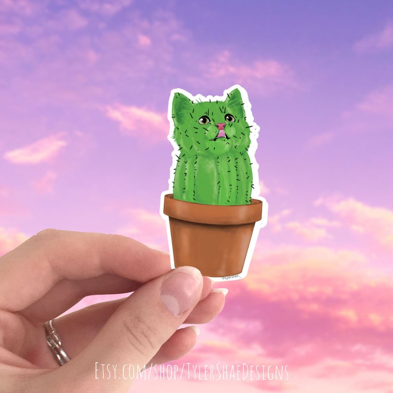 Cactus Cat Sticker Catcus Cute Funny Cat Meme Stickers - Etsy