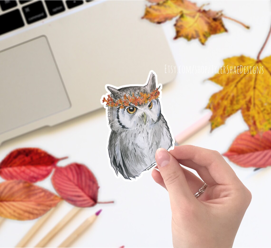 Barn Owl With Flower Crown Vinyl Sticker Cute Stickers - Etsy